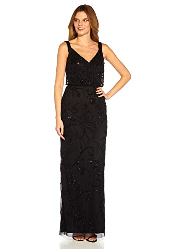 Adrianna Papell Women's Beaded Surplice Gown, Black, 8