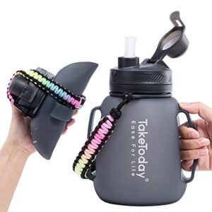 taketoday collapsible water bottles 40 oz motivational water bottle with straw and paracord handle silicone sports water jug with times leakproof large water bottle for yoga camping outdoors