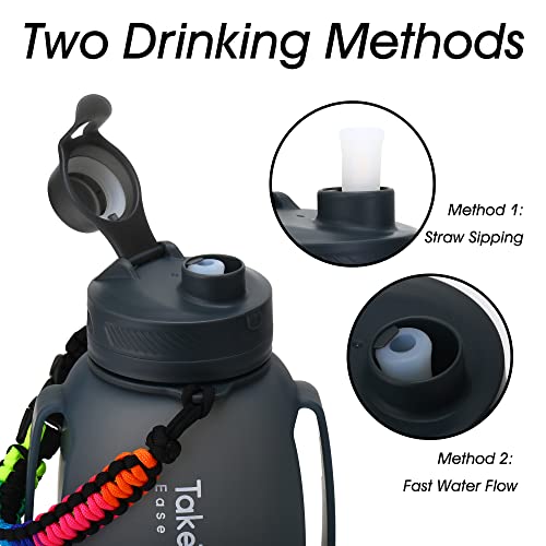 TakeToday Collapsible Water Bottles 40 OZ Motivational Water Bottle with Straw and Paracord Handle Silicone Sports Water Jug with Times Leakproof Large Water Bottle for Yoga Camping Outdoors