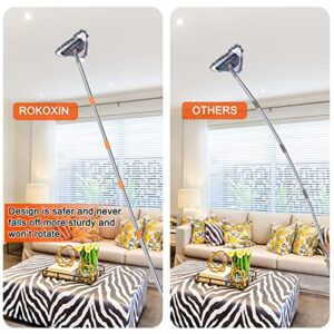 ROKOXIN 85 Inch Wall Cleaner Mop with Long Handle - Baseboard Cleaner Tool Duster for Wall Washer Cleaning Ceiling Window Floor, with Extension Pole 39" to 85", 6 Replacement Microfiber Chenille Pads