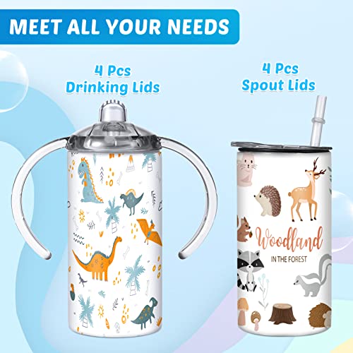 Potchen 4 Sets 12 oz Sublimation Blanks Sippy Cup Kids Sublimation Tumblers with Handles Insulated Stainless Steel Sippy Cup with Lids and Straws, 2 Heat Tape, 4 Sublimation Coating for Water Milk