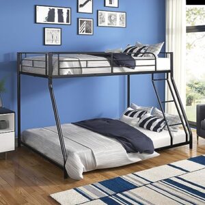 HUAYICUN Bunk Bed Twin Over Full Size with Ladder, Twin Over Full Bunk Bed and Full-Length Guardrail, No Box Spring Needed, Noise Free