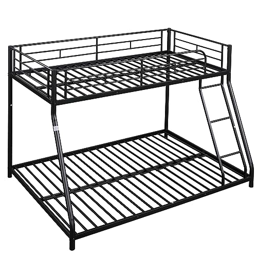 HUAYICUN Bunk Bed Twin Over Full Size with Ladder, Twin Over Full Bunk Bed and Full-Length Guardrail, No Box Spring Needed, Noise Free