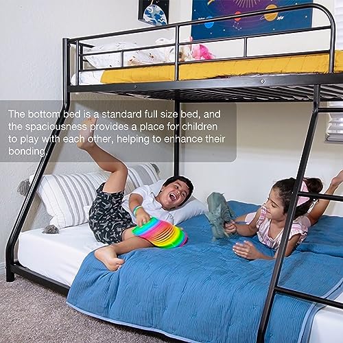 HUAYICUN Bunk Bed Twin Over Full Size with Ladder, Twin Over Full Bunk Bed and Full-Length Guardrail, No Box Spring Needed, Noise Free