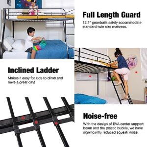 HUAYICUN Bunk Bed Twin Over Full Size with Ladder, Twin Over Full Bunk Bed and Full-Length Guardrail, No Box Spring Needed, Noise Free