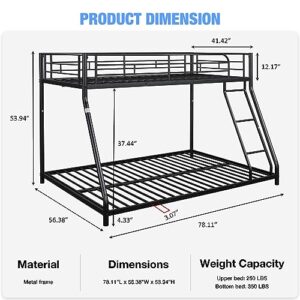 HUAYICUN Bunk Bed Twin Over Full Size with Ladder, Twin Over Full Bunk Bed and Full-Length Guardrail, No Box Spring Needed, Noise Free