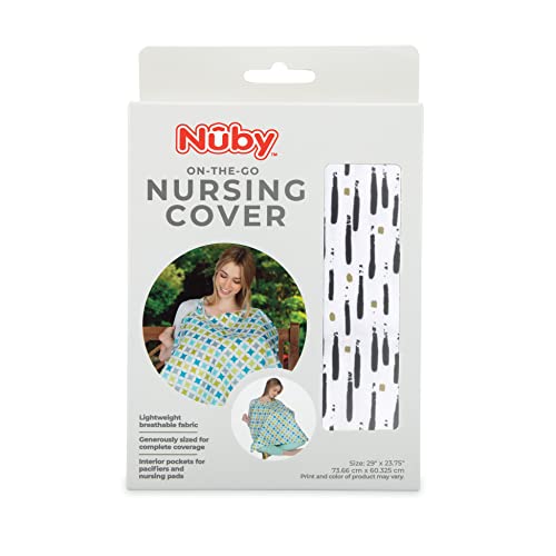 Nuby On The Go Baby Nursing Cover for Breastfeeding, Lightweight Breathable Fabric, Built in Pockets for Pacifiers and Nursing Pads, Brush Strokes