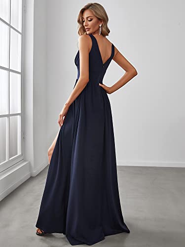 Ever-Pretty Women's Deep V-Neck Long High Elastic Knit Long Plain Evening Dresses Bridesmaid Dress Navy Blue US8