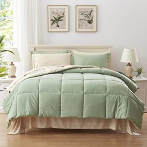 Anluoer Queen Size Bed in a Bag 7 Pieces, Sage Green Bed Comforter Set with Comforter and Sheets, All Season Bedding Sets with 1 Comforter, 2 Pillow Shams, 2 Pillowcases, 1 Flat Sheet,1 Fitted Sheet