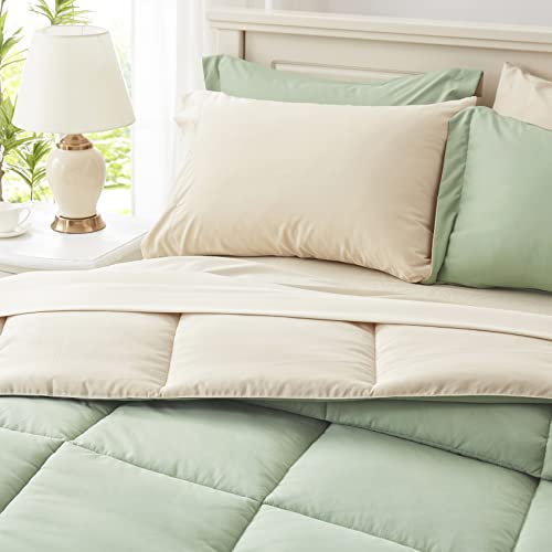 Anluoer Queen Size Bed in a Bag 7 Pieces, Sage Green Bed Comforter Set with Comforter and Sheets, All Season Bedding Sets with 1 Comforter, 2 Pillow Shams, 2 Pillowcases, 1 Flat Sheet,1 Fitted Sheet