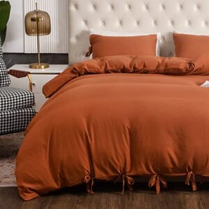 argstar 3 pcs caramel bowtie duvet cover set california king, burnt orange duvet cover with bowknots, 100% microfiber soft rust comforter cover with ties (1 terracotta duvet cover, 2 pillowcases)