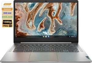 lenovo chromebook 14" fhd laptop for business, student, octa-core mediatek mt8183, 4gb ram, 64gb emmc+64gb card, wifi, webcam, 10+ hours battery, chrome os, arctic grey | tgcd boundle