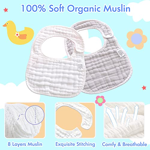 Bibs Baby Muslin Bibs unisex-Baby Drool Bibs Lap-shoulder Drool Cloths Adjustable Multi-Use Scarf Bibs 8-Layer 100% Organic Cotton With Super Absorbent& Soft Drooling Bibs Breathable for Boys Girls