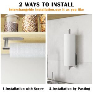 Paper Towel Holder Under Cabinet, New Upgrade Double Rod Bearing Self-Adhesive or Drilling Wall Mounted Paper Towels Rolls Holder for Kitchen,Stainless Steel