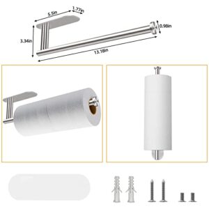 Paper Towel Holder Under Cabinet, New Upgrade Double Rod Bearing Self-Adhesive or Drilling Wall Mounted Paper Towels Rolls Holder for Kitchen,Stainless Steel