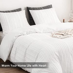 WARMDERN White Boho Duvet Cover Set King Size, Striped Textured Duvet Cover Tufted Bedding Set, 3 Pcs Ultra Soft Washed Microfiber Duvet Cover with Zipper Closure (King, White)