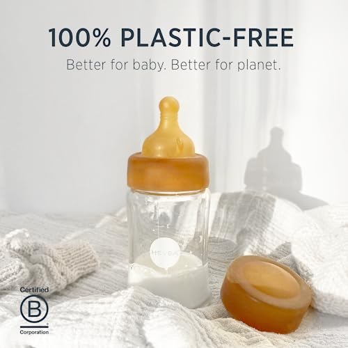 HEVEA Wide Neck Baby Bottle Nipple - Medium Flow Glass Bottle Nipple for Babies and Toddlers - Single-Pack - 100% Natural Rubber 3+ Months