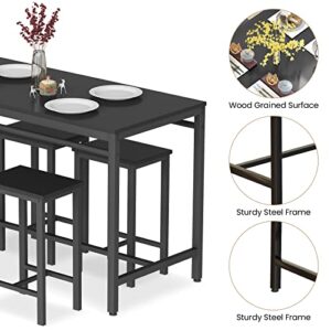 AWQM Counter Height Dining Set, Industrial Kitchen Table and Chairs for 4 with Pub Table and 4 Bar Stools, 5 Piece Bar Table Set for Small Spaces, Apartment, Dining Room, Home, Black