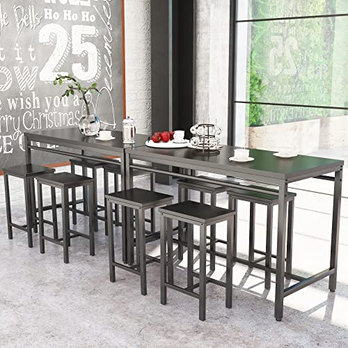 AWQM Counter Height Dining Set, Industrial Kitchen Table and Chairs for 4 with Pub Table and 4 Bar Stools, 5 Piece Bar Table Set for Small Spaces, Apartment, Dining Room, Home, Black