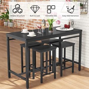 AWQM Counter Height Dining Set, Industrial Kitchen Table and Chairs for 4 with Pub Table and 4 Bar Stools, 5 Piece Bar Table Set for Small Spaces, Apartment, Dining Room, Home, Black