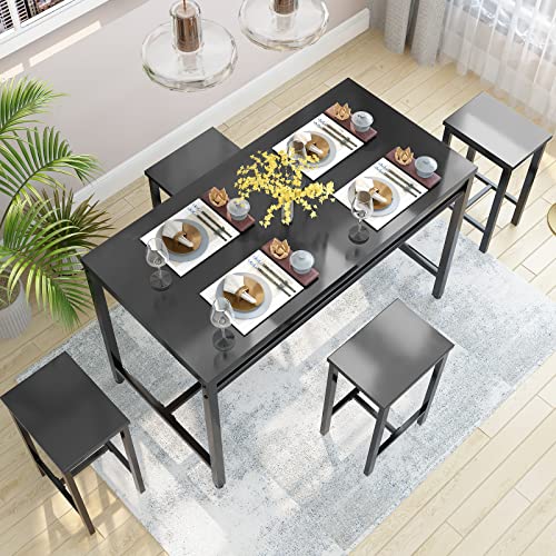 AWQM Counter Height Dining Set, Industrial Kitchen Table and Chairs for 4 with Pub Table and 4 Bar Stools, 5 Piece Bar Table Set for Small Spaces, Apartment, Dining Room, Home, Black