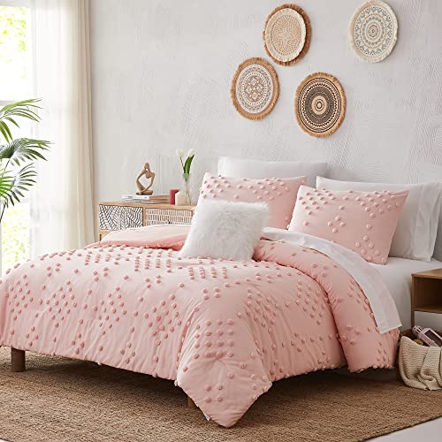 Geniospin Twin Comforter Set 6 Pieces, Bed in A Bag with Comforters, Sheets, Pillowcases & Shams - Pom Tufted Design Microfiber, All Season Down Alternative Bedding Sets (Pink, 66 x 86 Inches)