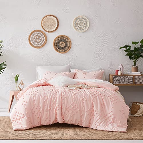 Geniospin Twin Comforter Set 6 Pieces, Bed in A Bag with Comforters, Sheets, Pillowcases & Shams - Pom Tufted Design Microfiber, All Season Down Alternative Bedding Sets (Pink, 66 x 86 Inches)