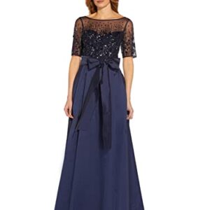 Adrianna Papell Women's Beaded Mesh and Taffeta Gown, Navy, 10