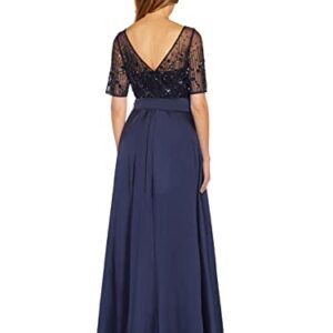 Adrianna Papell Women's Beaded Mesh and Taffeta Gown, Navy, 10