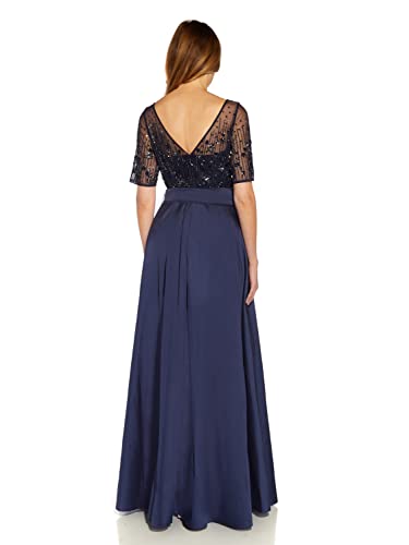 Adrianna Papell Women's Beaded Mesh and Taffeta Gown, Navy, 10