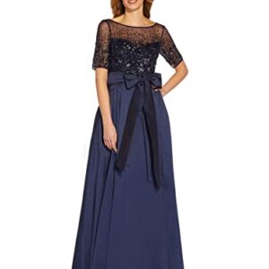 Adrianna Papell Women's Beaded Mesh and Taffeta Gown, Navy, 10