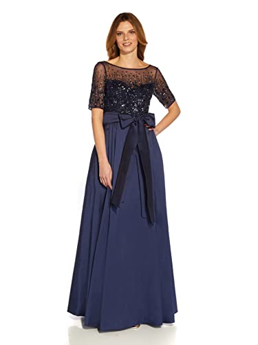 Adrianna Papell Women's Beaded Mesh and Taffeta Gown, Navy, 10