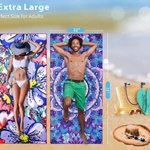 2 Pack Microfiber Oversized Lightweight Beach Towel 71"x32" XL Extra Large Thin Sand Free Towels Travel Swim Pool Yoga Gym Camping for Adults Women Men Beach Essentials Accessories Vacation Gift