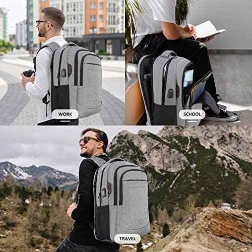 Large Travel Backpack, Laptop Backpack Men, TSA Airline Approved Backpack 40L, Anti Theft Waterproof Business College Computer Bag with USB Charging Port & Headphone Hole Fits 15.6 Inch Laptop, Grey