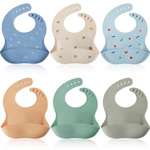 jagely 6 pcs baby silicone bibs soft adjustable fit baby bibs waterproof feeding silicone bibs with food catcher pocket for toddlers girls boys