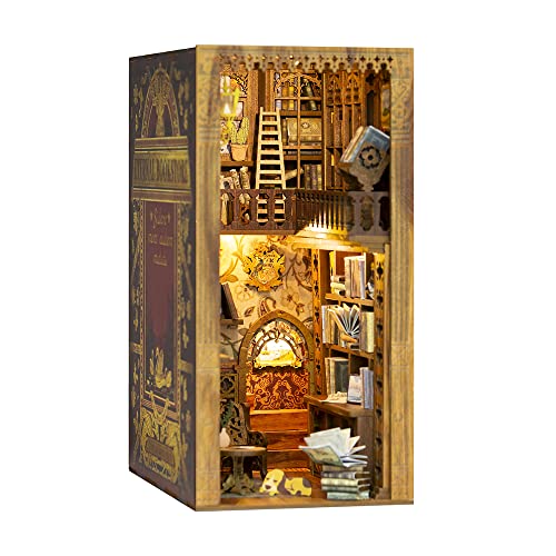 CUTEBEE DIY Book Nook Kit, DIY Dollhouse Booknook Bookshelf Insert Decor Alley, Bookends Model Build-Creativity Kit with LED Light (Eternal Bookstore)