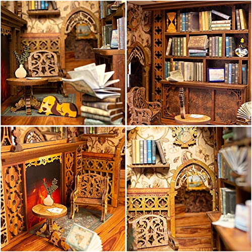 CUTEBEE DIY Book Nook Kit, DIY Dollhouse Booknook Bookshelf Insert Decor Alley, Bookends Model Build-Creativity Kit with LED Light (Eternal Bookstore)