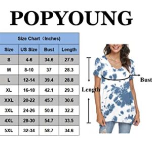 POPYOUNG Women's Summer Casual Short Sleeve Tunic Tops to Wear with Leggings V-Neck T-Shirt Loose Blouse,Lace Hem XL, Stripe Black