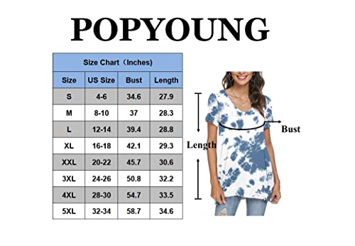 POPYOUNG Women's Summer Casual Short Sleeve Tunic Tops to Wear with Leggings V-Neck T-Shirt Loose Blouse,Lace Hem XL, Stripe Black