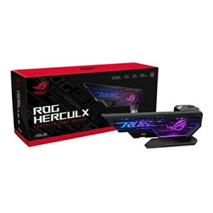 asus rog herculx graphics card anti-sag holder bracket (solid zinc alloy construction, easy toolless installation, included spirit level, adjustable height, wide compatibility, aura sync rgb)