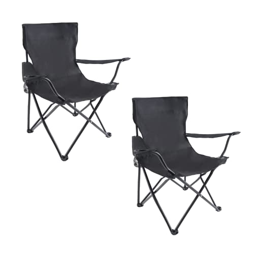 YSSOA Portable Folding Black Camping Chair, 2-Pack