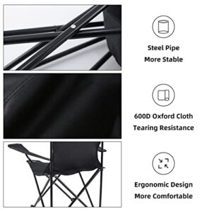 YSSOA Portable Folding Black Camping Chair, 2-Pack