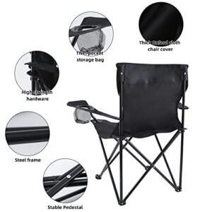 YSSOA Portable Folding Black Camping Chair, 2-Pack