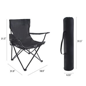 YSSOA Portable Folding Black Camping Chair, 2-Pack