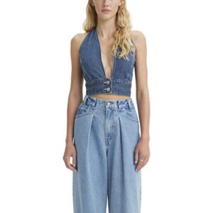 levi's women's daisy denim halter top, (new) indigo stonewash, x-large