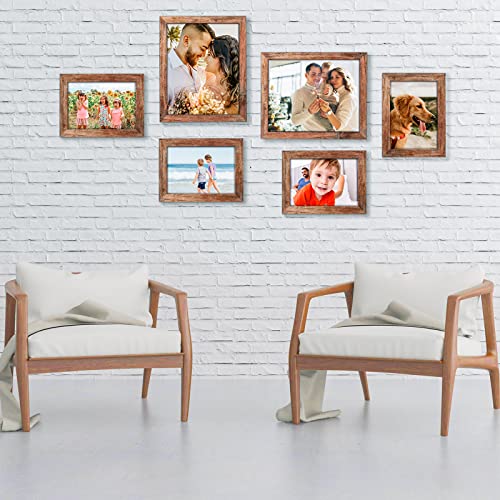 WARecorderM 5x7 Picture Frames Set of 4 - High Definition Glass New Patten Frame - Wall Mounting Frame Horizontal Vertical Format, Brown