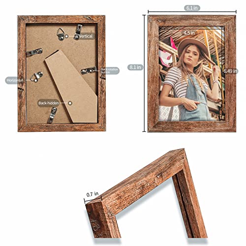 WARecorderM 5x7 Picture Frames Set of 4 - High Definition Glass New Patten Frame - Wall Mounting Frame Horizontal Vertical Format, Brown