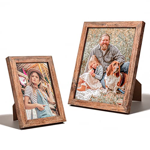 WARecorderM 5x7 Picture Frames Set of 4 - High Definition Glass New Patten Frame - Wall Mounting Frame Horizontal Vertical Format, Brown