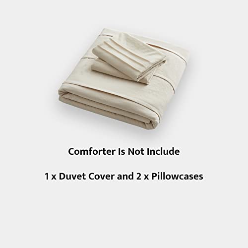 Oli Anderson Beige Duvet Cover Queen Size - Pleated Queen Duvet Cover, 3PCS Soft and Breathable Textured Bedding Set with Zipper Closure(Beige,90"x90")