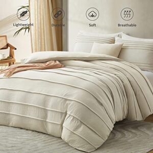 Oli Anderson Beige Duvet Cover Queen Size - Pleated Queen Duvet Cover, 3PCS Soft and Breathable Textured Bedding Set with Zipper Closure(Beige,90"x90")